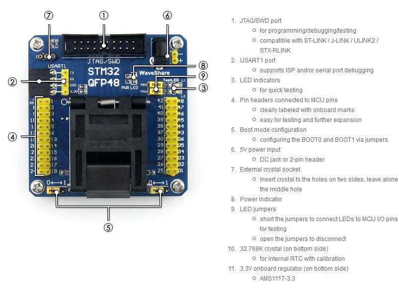 Stm32 Qfp48 Stm32 Programming Adapter Test Socket For Lqfp48 Package 0 5mm Pitch Free Shipping