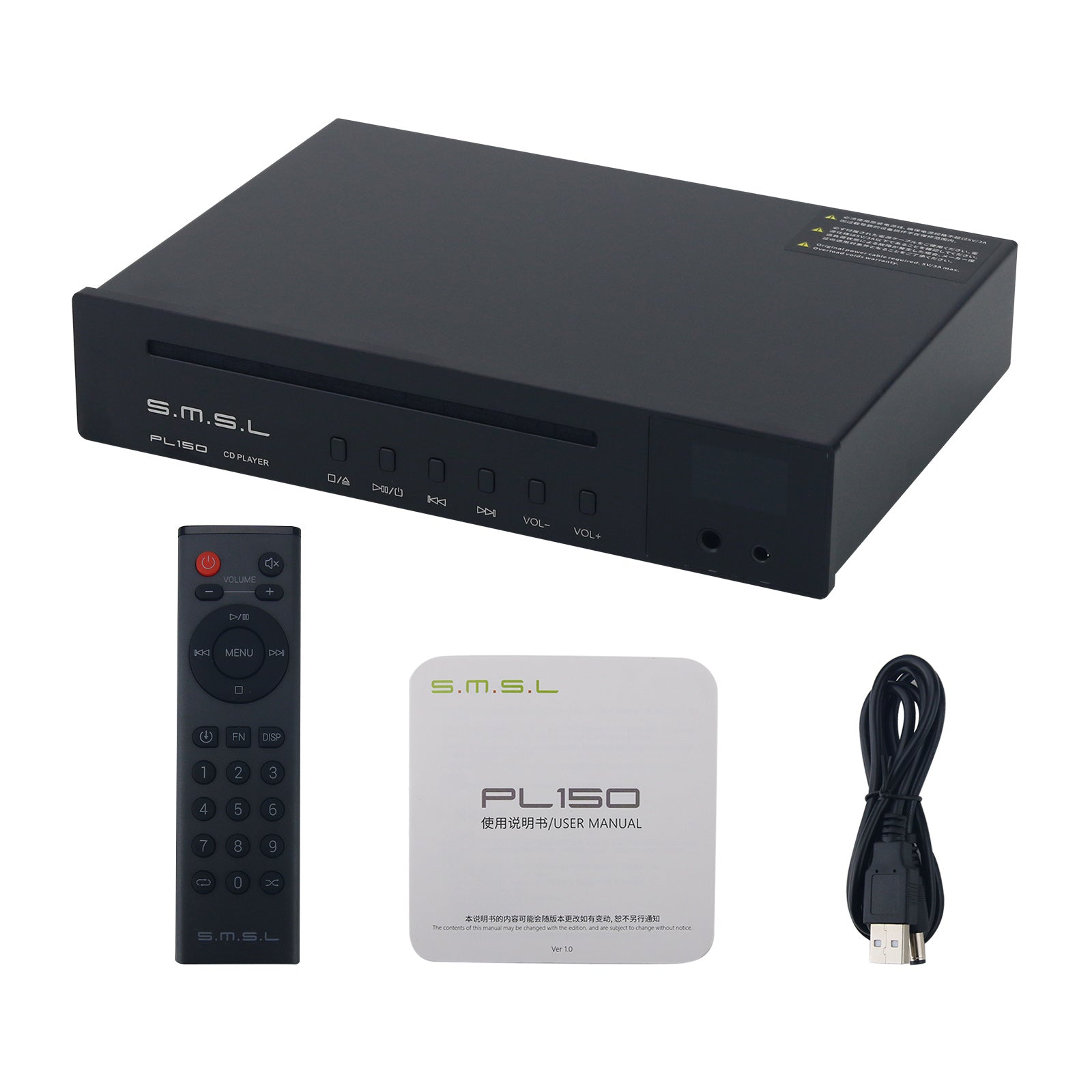 SMSL Black PL150 HiFi Professional Stereo Lossless CD Player Built-in