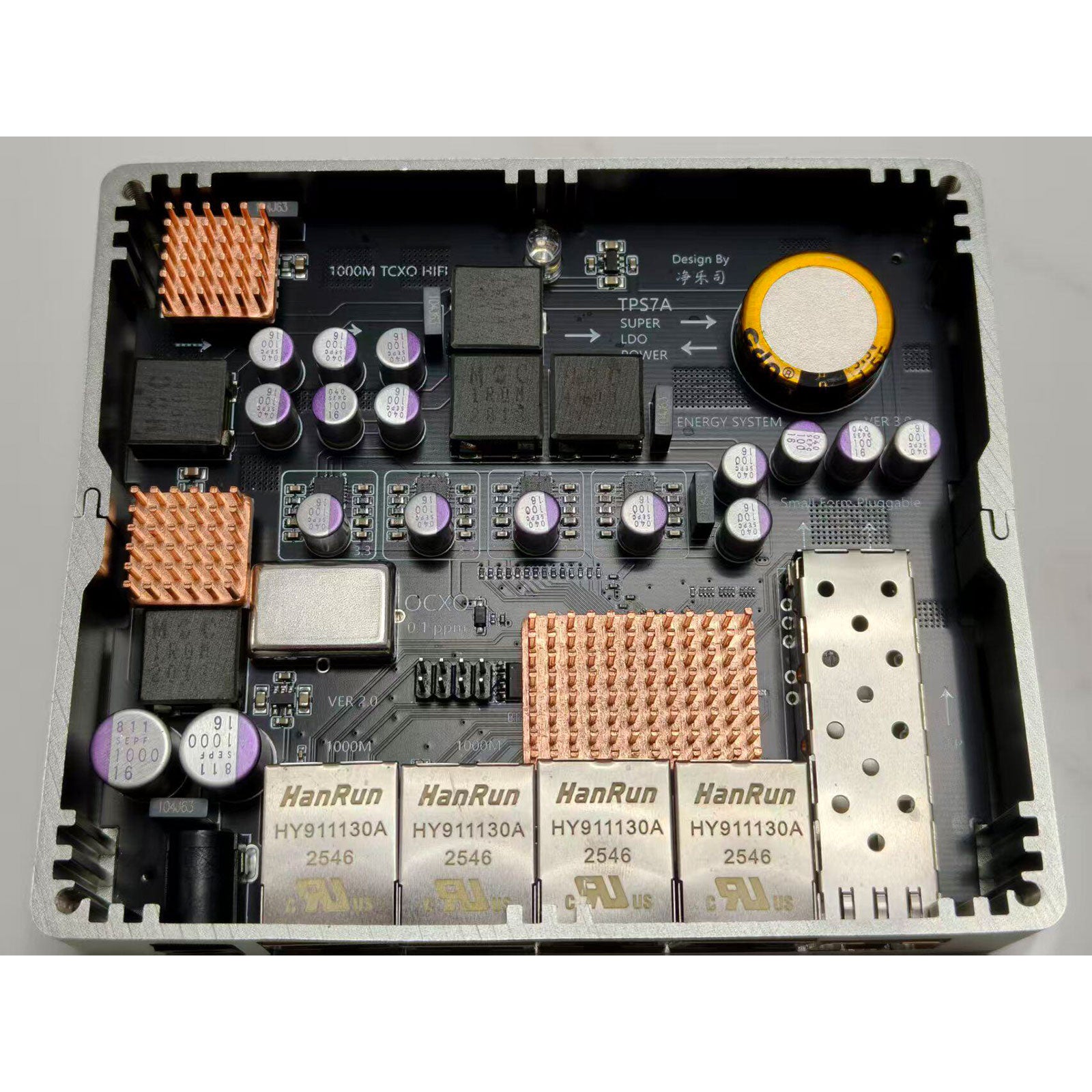 TZT 4-Port Gigabit 0.1PPM TCXO HiFi Switch 5V Power Supply Support SFP