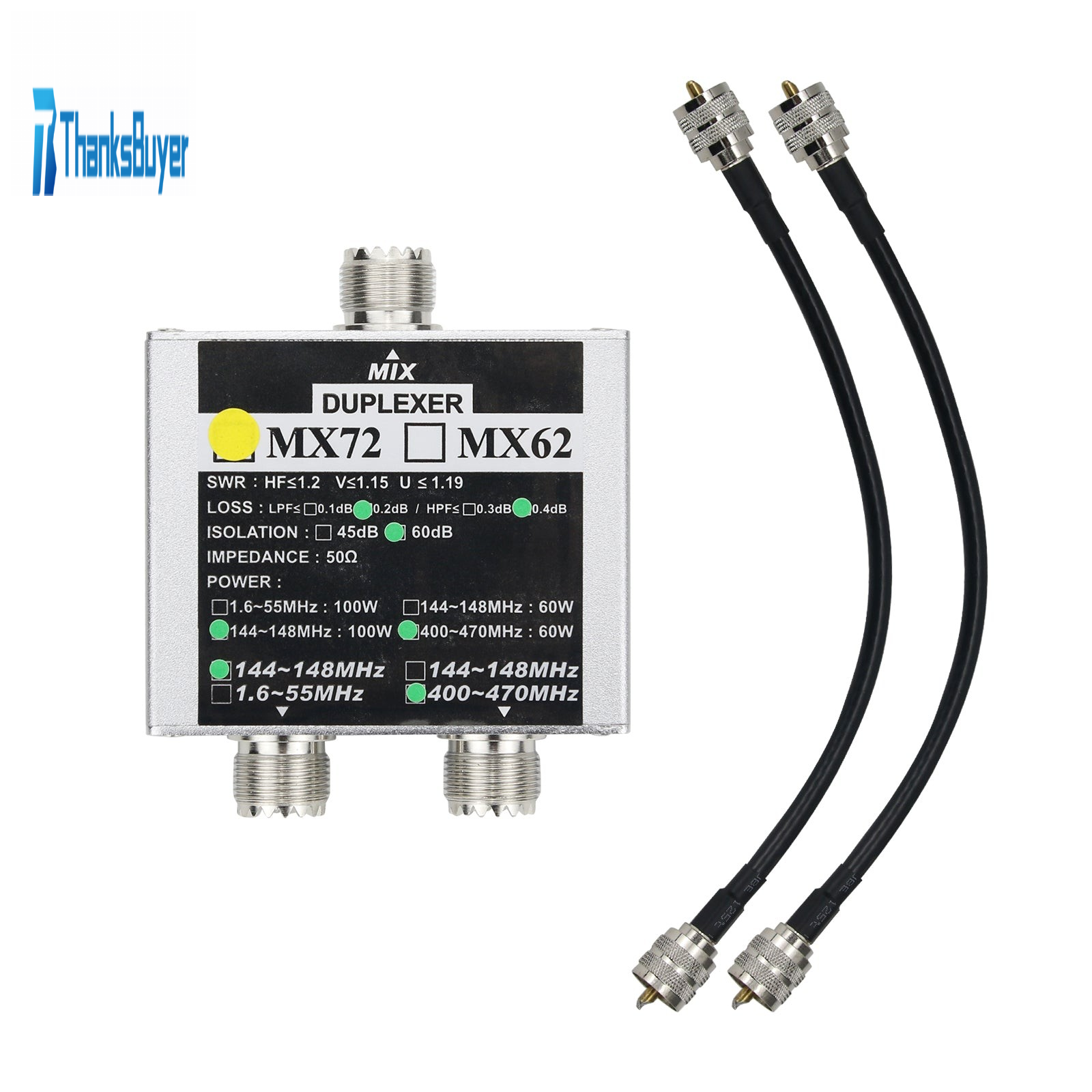 MX72 Antenna Combiner 2-Way Antenna Splitter VHF UHF Parts For Walkie