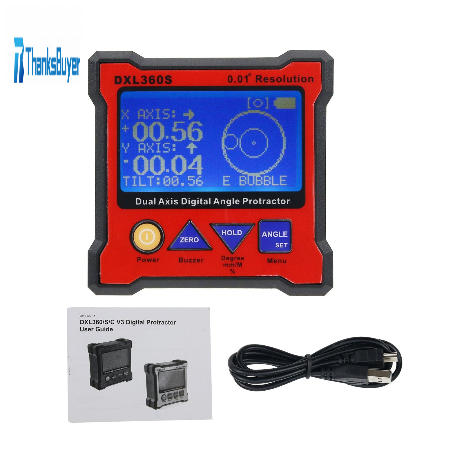 DXL360S Dual Axis Digital Angle Protractor Magnetic Mini Inclinometer