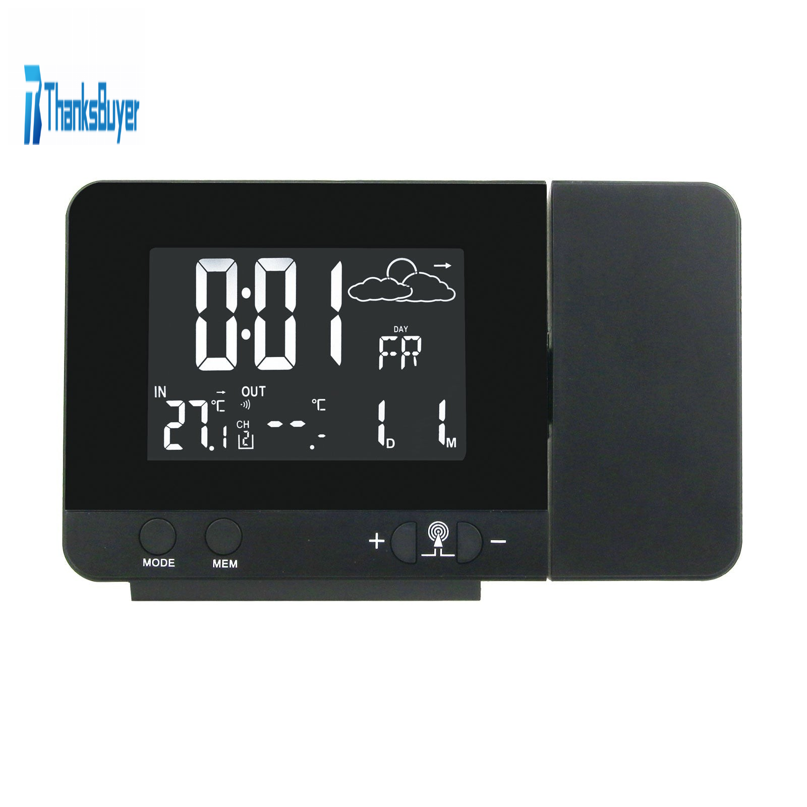 FanJu FJ3531B Projection Clock Weather Clock 8 Adjustable Backlights F