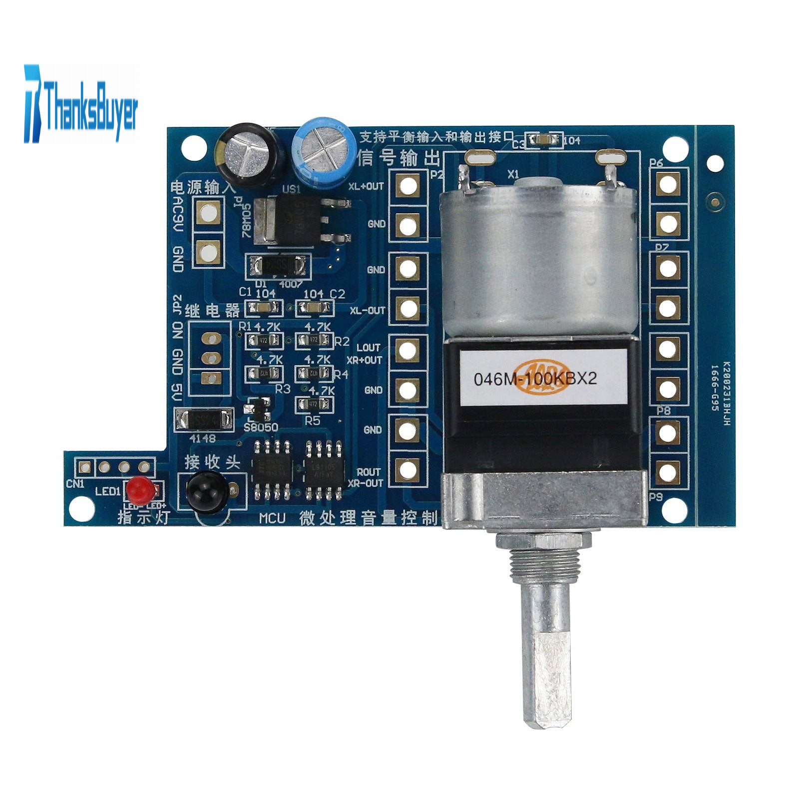 Assembled 100K Remote Control Volume Control Board w/ Volume Potentiom