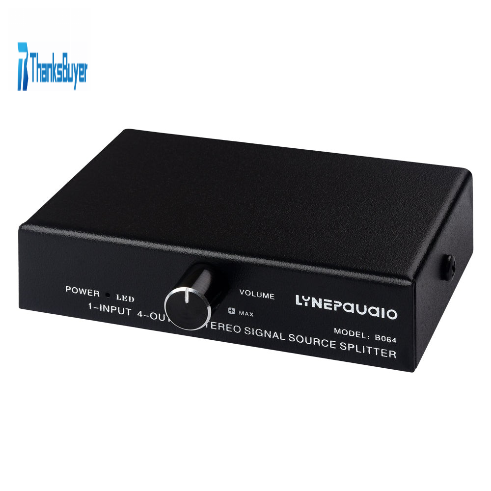 B064 Mini Stereo Splitter Box Audio Signal Splitter Box 1 IN 4 OUT USB
