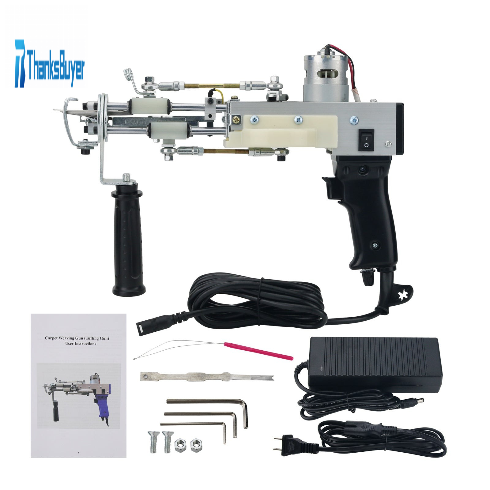 Black Handheld Tufting Machine Electric Carpet Tufting Gun Tool w/ Gea