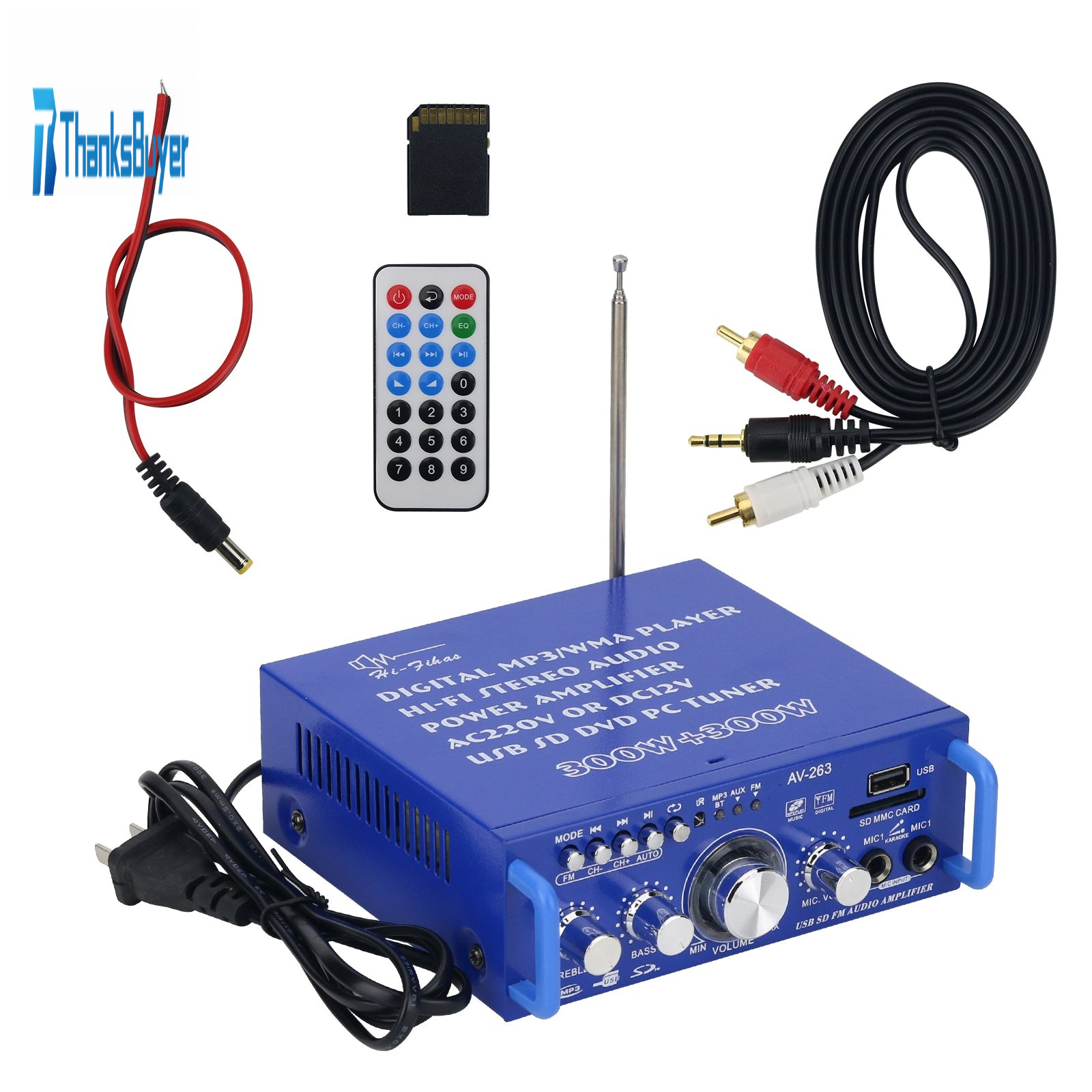 AV-263B 300W + 300W Bluetooth Amplifier Power Amp USB SD FM Audio Ampl