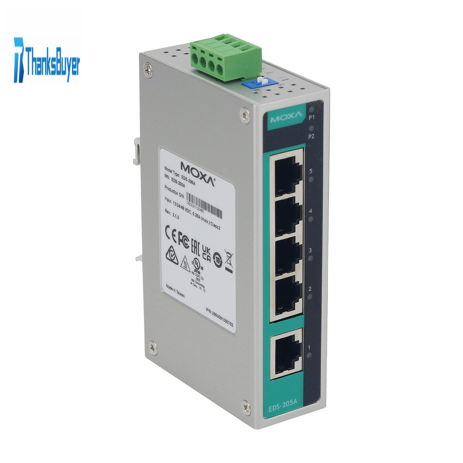 MOXA EDS-205A 5-Port Ethernet Switch Compact Unmanaged Ethernet Switch