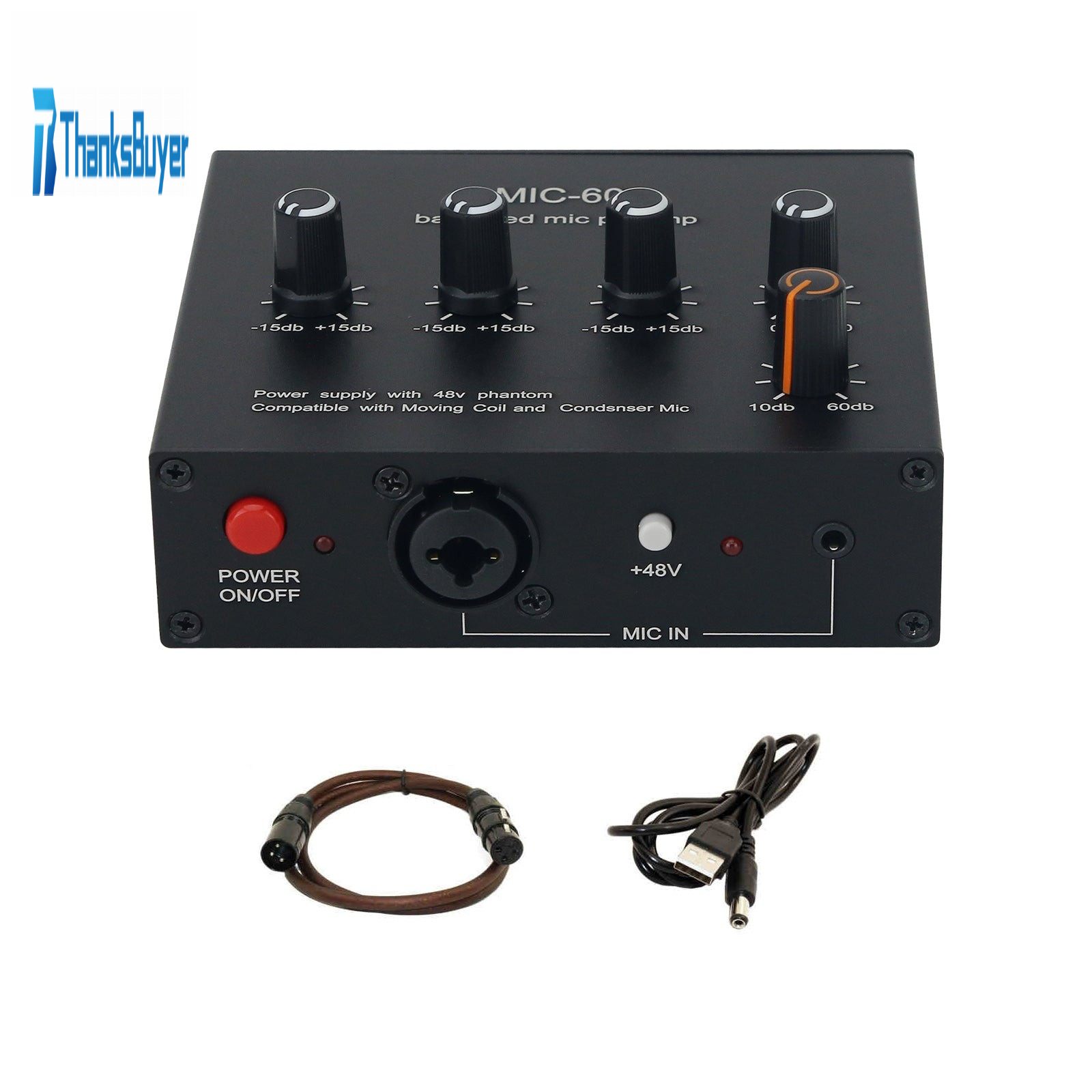 MIC-60 Balanced Mic Preamp 48V Phantom Power XLR Interface for Dynamic