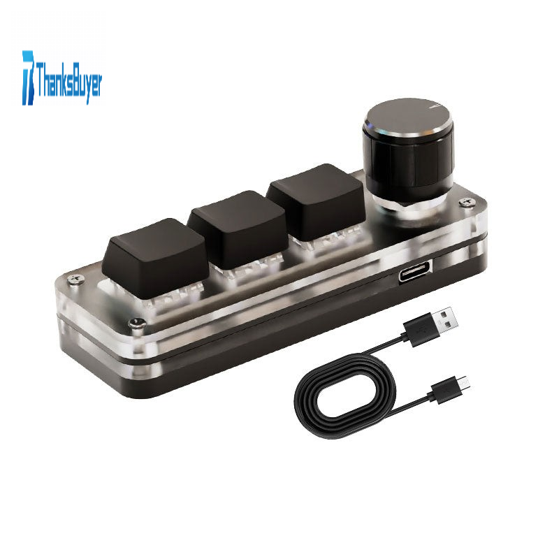 3-Key Keyboard Small Custom Keyboard with 1 Knob and Red Switches Supp