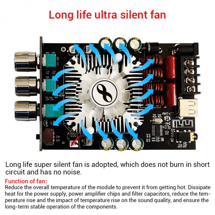 ZK-1602T Audio Power Amplifier Board 160W*2 Bluetooth 5.0 Power Amp Board Module TDA7498E ...