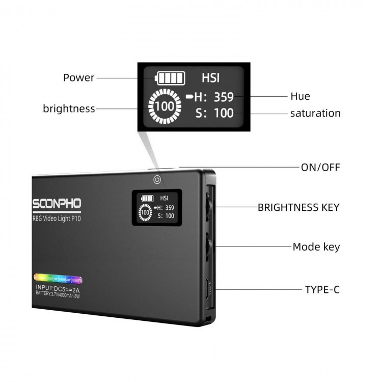 Soonpho P10 RGB Light Panel On-Camera Light Full Color Video Light Kit ...